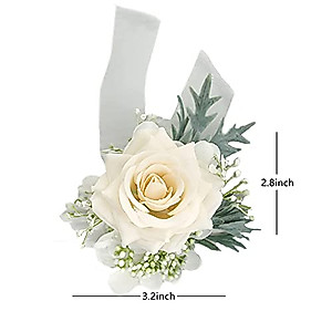 YSOJMAN Rose Artificial Flowers Wrist Corsage Wristlet Fake Rose Boutonniere Set Wedding Bridal Bridesmaid Wristband Groom Bridegroom for Wedding Prom Party Homecoming (Champagne Corsage Set)