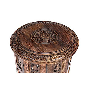 Small Table, Round End Table,Side Table, Side Tables Living Room,End Table,Round Side Table,Altar Table, Carved Side Table,Wood Accent Table,Carved Wood Table 12 Inch Round Top x 12 Inch High - Burnt