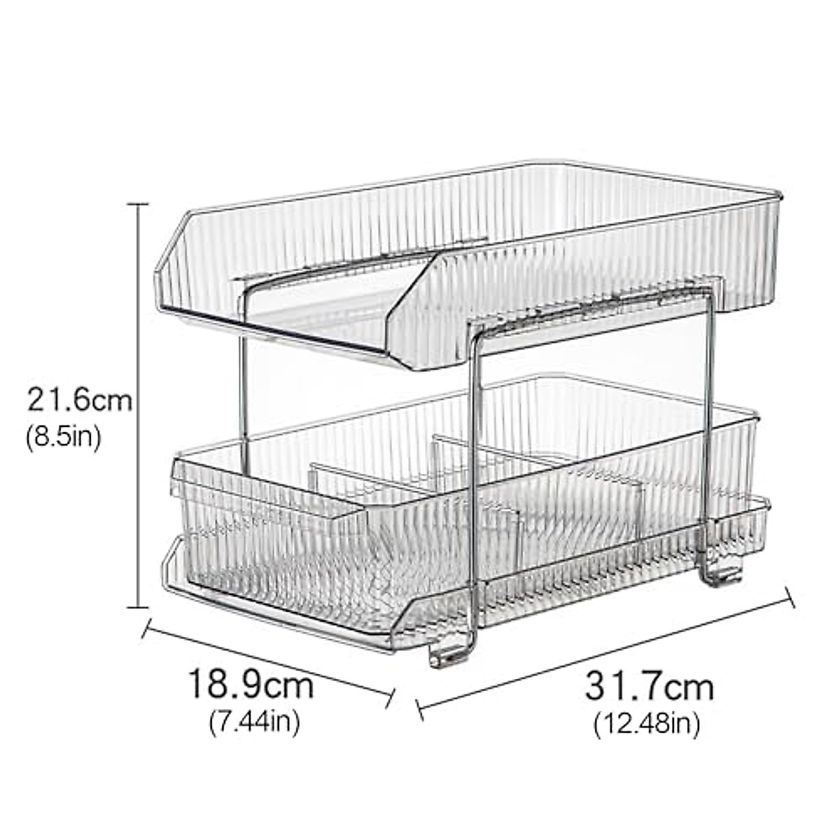 Cupboard Storage Rack, 2 Layer Pull Out Cupboard Storage Rack, Under Sink Cupboard Organizers with Partitions, Kitchen Spices Cupboard Storage Rack, Kitchen Pantry Organizer for Toiletry Pantry