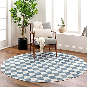 Mark&Day Washable Rugs, 2x3 Shaquina Modern Pale Blue Checkered Rug, Blue Ivory Carpet for Living Room, Bedroom or Kitchen (2' x 3', Machine Washable)