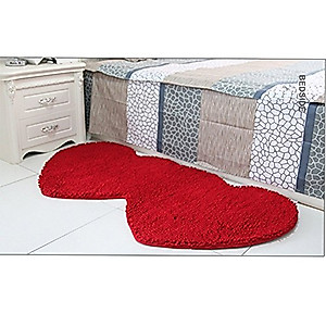 YX-Yami Chenille Double Heart Rugs,Super Soft Anti-Skid Area Rugs Carpet, Bathroom, Bedroom, Stairs and New Home Floor Decorations (Red)