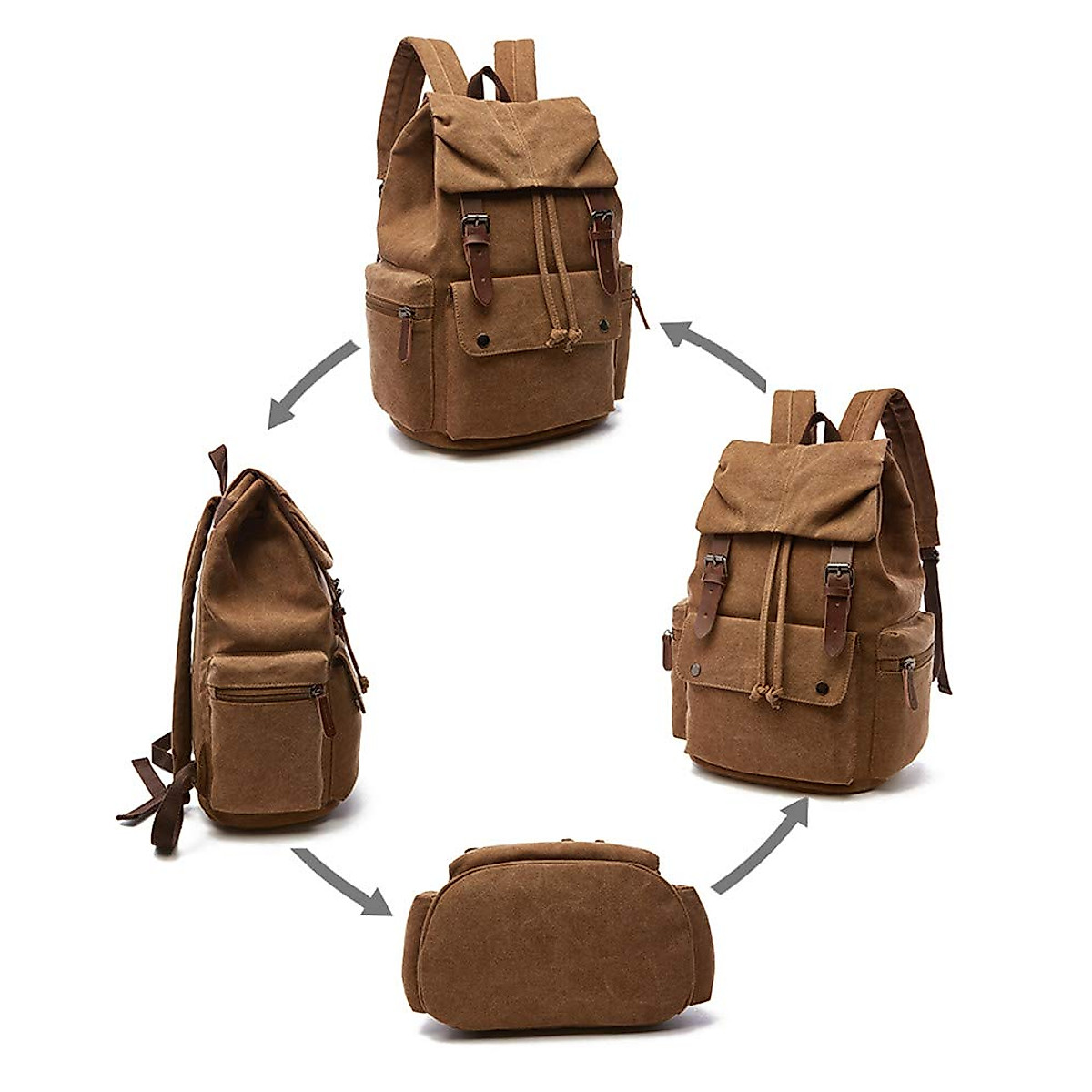 DRF Canvas Backpack Unisex Vintage Daypack for Laptop 15'' BG90 (Brown)