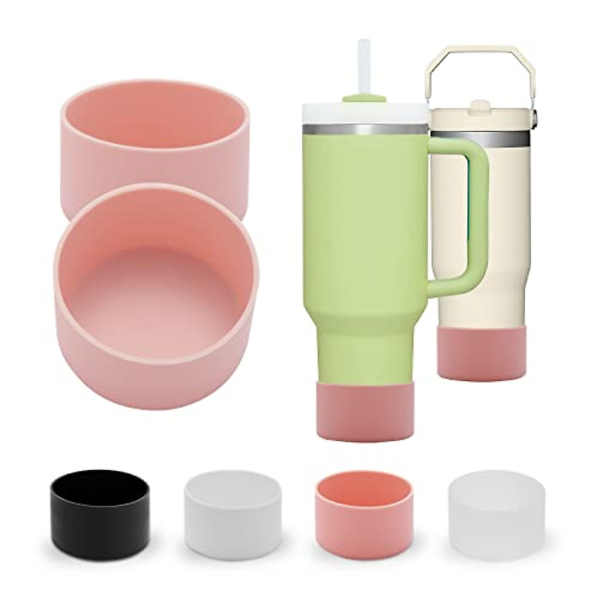 2Pcs Protective Silicone Boot For Stanley Quencher Tumbler 30 oz 40 oz & IceFlow 20oz 30oz & Hydro Flask Water Bottle 12-24oz - Cup Bottom Sleeve - Stanley Cup Accessories (pink)