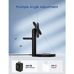 ELEGRP Magnetic Wireless Charger Station, Magesafe Charger 3 in 1 with 18W Adapter, for iPhone 14 (Plus/Pro/Pro Max), iPhone 13&12 (Mini/Pro/Pro Max), iWatch, Airpods/Samsung Headset (Black)