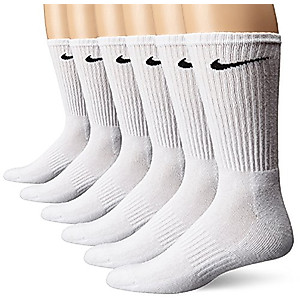 NIKE Unisex Performance Cushion Crew Socks with Band (6 Pairs), White/Black, Large
