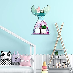 Wall Decor Shelf Bedroom Hanging Shelf Wall Mounted Shelf Wooden Floating Shelves Bathroom Decor for Girls Bedroom Nursery Gift (Mermaid)
