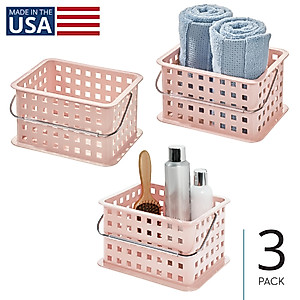 iDesign Spa BPA-Free Plastic Small Stackable Basket with Handle - 9.25" x 7" x 5", Blush
