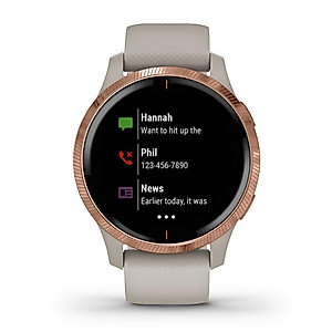 Garmin Venu - GPS Smartwatch with Bright Touchscreen Display - Music, Body Energy Monitoring, Animated Workouts, Pulse Ox Sensor and More - Rose Gold with Tan Band (Renewed)