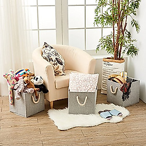 EZOWare Set of 7 Foldable Fabric Storage Cube Bins with Cotton Rope Handle, Collapsible Resistant Basket Box Organizer for Shelves Closet Toys and More – Gray
