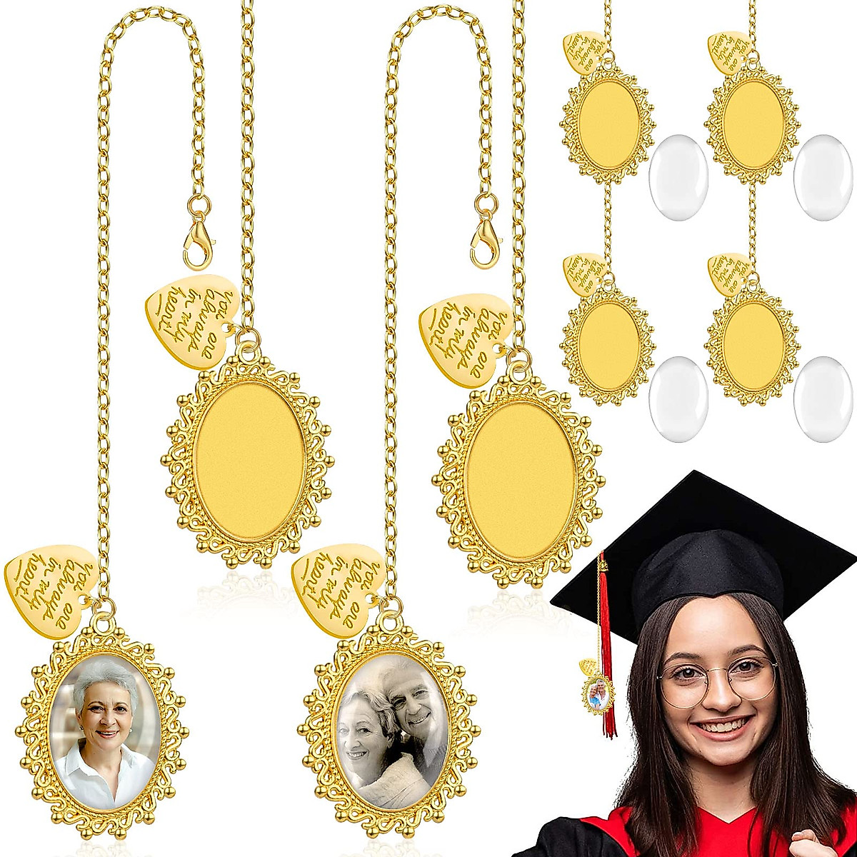 4pcs Gold Graduation Cap Photo Charm Class of 2025 Graduation Cap Tassel Personalized Memorial Charms Graduation Tassel Gifts for Ceremony Graduation Cap Decorations