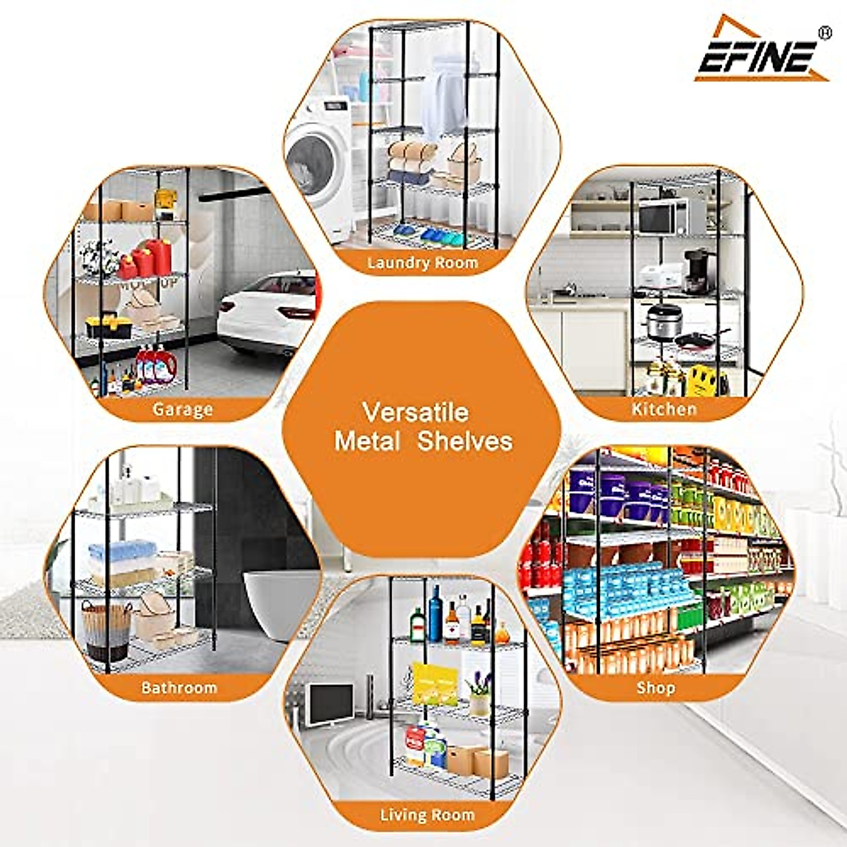 EFINE 5-Shelf Shelving Unit with Shelf Liners Set of 5, NSF Certified, Adjustable Heavy Duty Metal Wire Shelves, 350lbs Loading Capacity Per Shelf, Storage Rack(36W x 14D x 72H) Pole Diameter 1 Inch