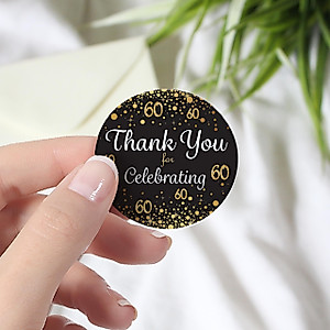 Black and Gold 60th Birthday Party Thank You Stickers - 40 Stickers