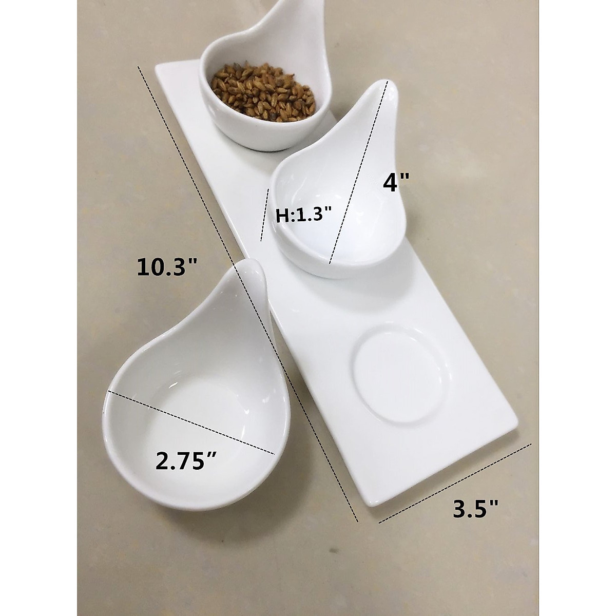 Leoyoubei White Dipping Bowls with Grip Handle,2 oz PorcelainTomato Sauce,Soy,Ketchup,Porcelain Dipping Bowls,Caviar,BBQ,Appetizer Spoon Styl Tableware 2.75",Stackable Ramekins 5 Pack