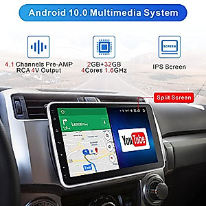 Adjustable Android 10 Car Stereo Wireless CarPlay & Wired Android Auto Single Din 10 Inch Car Radio with Front Camera & Backup Camera - Live Stream Rear View, 2G+32G GPS Navigation Bluetooth AM/FM