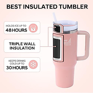 Samtrade Drinking Cup, Stainless Steel Insulated Tumbler with Handle (40oz) - 100% Leak-Proof Friendly Travel Mug, Soft Coral, YX-T40