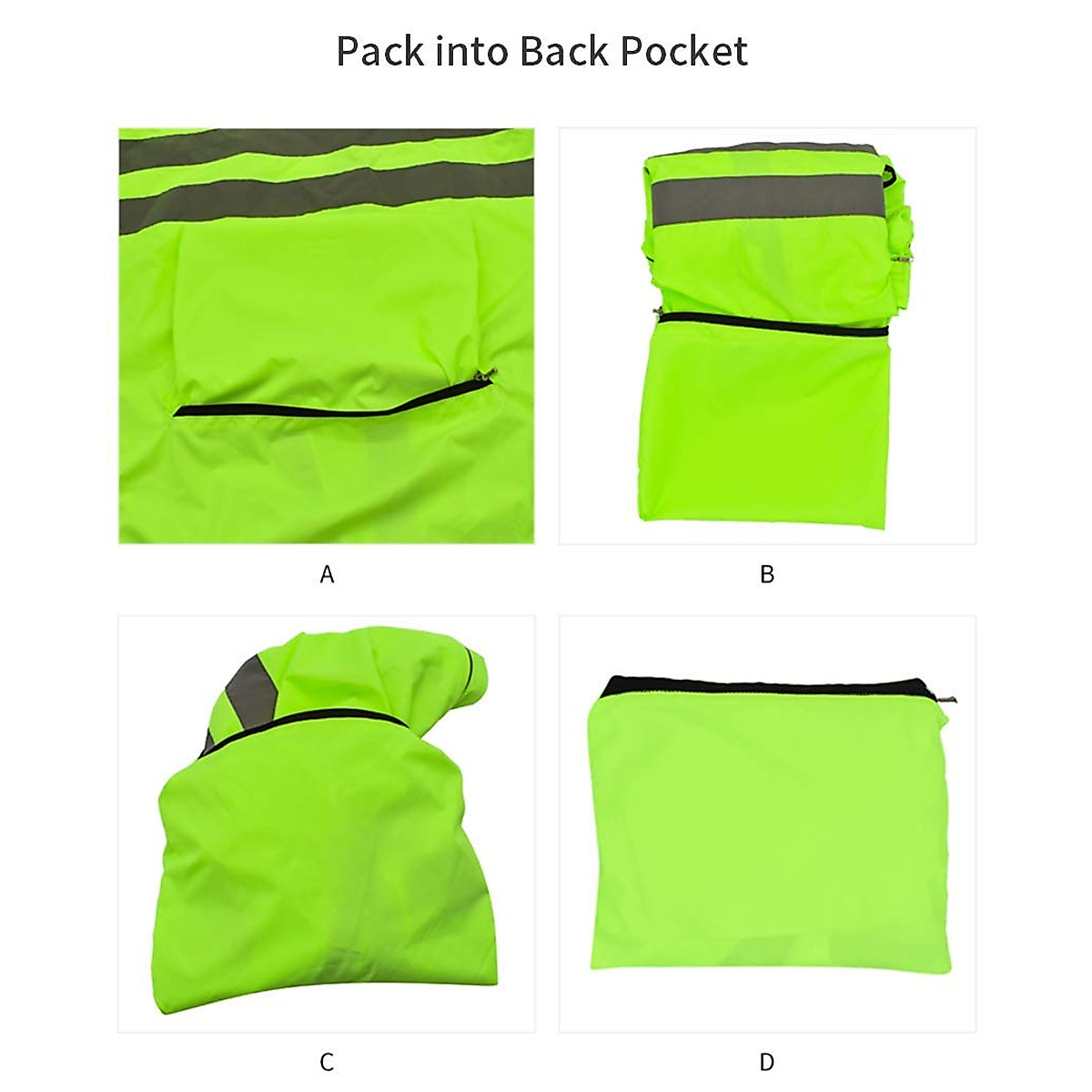 WOSAWE Packable Cycling Jacket Hooded Running Coat Lightweight Biking Windbreaker, Green with Hood Large