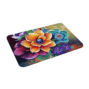Flower Diamond Painting Print Bathroom Rugs Soft Flannel Area Rug Non-Slip Bath Rug Welcome Door Mat Carpet for Living Room Bedroom Outdoor 24 x 16 in
