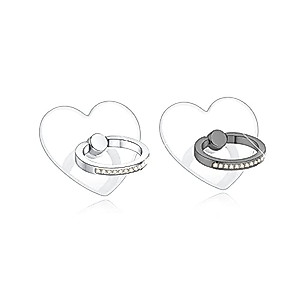 lenoup Transparent Heart Cell Phone Ring Holder Kickstand,Bling Bling Sparkle Diamond Clear Heart Cell Phone Finger Ring Grip Stand(Silver/Black)