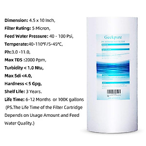 Geekpure 10-Inch PP Sediment Filter for Whole House Water Filter System-4.5" x 10"-5 Micron (4)