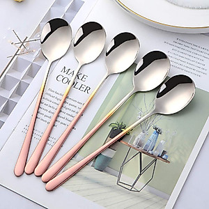 5-pieces Soup Dinner Spoon 8-Inch Rose Gold Metal Korean Spoon Stainless Steel Table Spoons by Buyer Star