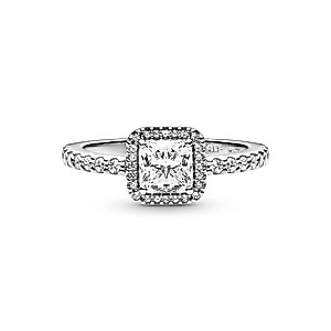 PANDORA Square Sparkle Halo Ring - Stunning Sophisticated Ring - Sterling Silver Ring for Women - Layering or Stackable Ring - Sterling Silver with Clear Cubic Zirconia - Size 6