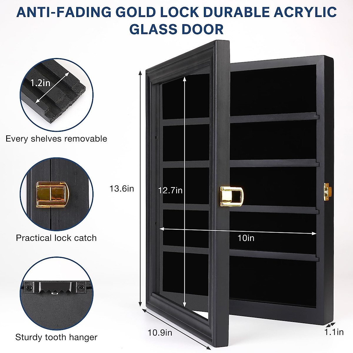 LIUYALO Knife Display Case 5 Rows Pocket Knife Display Cases for Collections Stand Military Folding Knife Shadow Box Wall Cabinet with UV Protection Acrylic Lockable, Black