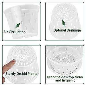 MFXIP 5.5 Inch 8 Pack Orchid Pots with Holes and Saucers, Clear Repotting, Plastic Plant Pot for Indoor Outdoor Flower Plants Gardening Pots