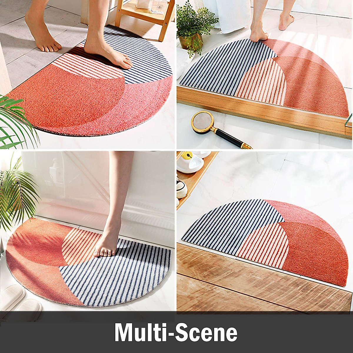 THRILRUG Half Round Inside Door Mats for Front Door, 17"x28" Entryway Rug Boho Door Mat,Half Circle Cute Welcome Mat for Entrance,Semicircle Mud Dirt Trapper Non-Slip Low-Profile