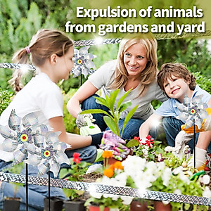 12Pack Pinwheels for Yard and Garden, Reflective Pinwheels to Scare Birds Away, Sparkly Sliver Pin Wheels with Bird Scare Tape for Outside (Pack of 12)