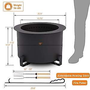 Grepatio Fire Pit, Outdoor Smokeless Fire Pit Wood Burning 21.5 in Stove Bonfire Firepit for Outside, Patio, Wood Burning Firebowl for Backyard, (Black)