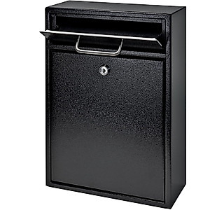 Mail Boss 7412 High Security Steel Locking Wall Mounted Mailbox-Office Comment Letter Deposit, Black Drop Box