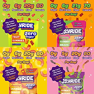 JOYRIDE Sugar-Free Gummies Variety Pack - Keto Candy with ZERO Sugar & Low Net Carbs - Low Calorie Snacks - Vegan Gummy Candy with No Sugar Alcohols, 1.8oz (Pack of 8)
