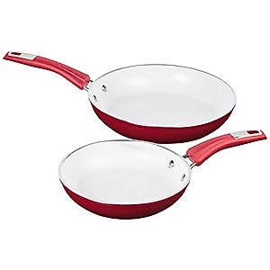 Bialetti Aeternum Ceramic Nonstick Cookware Set, 10 Piece Cookware Set, Red/White