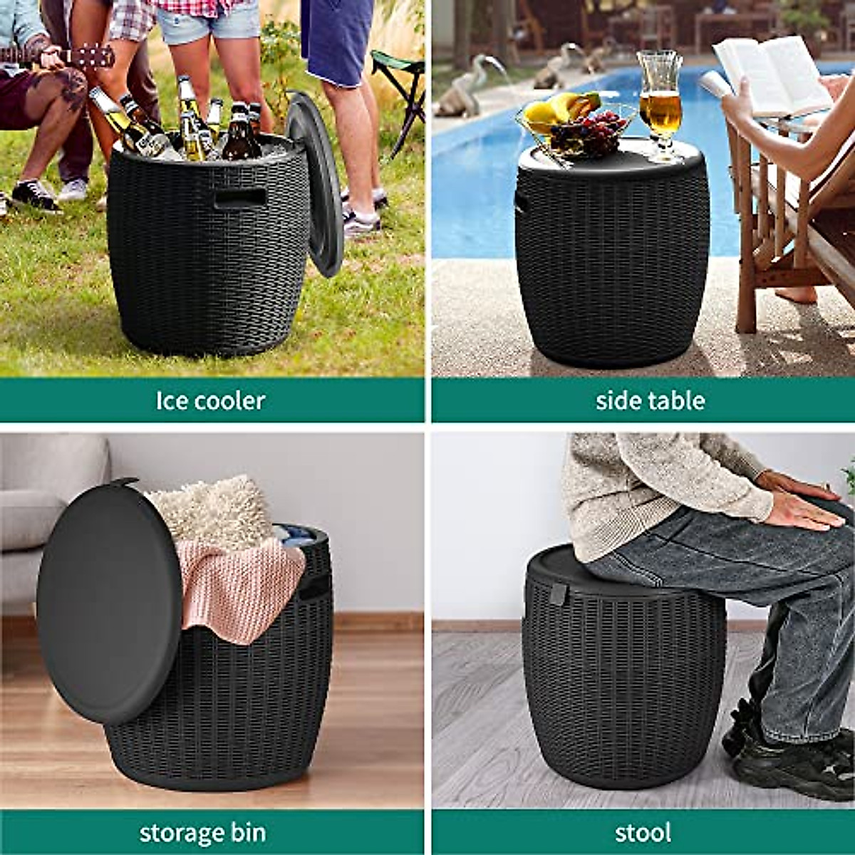 YITAHOME Ice Cooler, Outdoor Patio Cool Bar and Hot Tub Side Table with 9.8 Gallon, 4-in-1 Ice Bucket, Beer and Wine Cooler for Picnic, Poolside and Backyard, Waterproof
