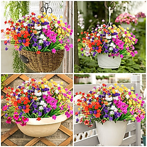 Beiyimei Artificial Fake Flowers, 10 Bundles Plastic Flowers for Outdoor Decoration, UV Resistant Faux Flowers Shrubs, Artificial Plants for Indoor Outside Garden Home Wedding Farmhouse…