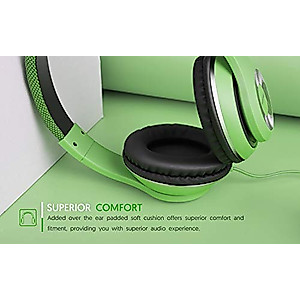 AUSDOM Lightweight Over-Ear Wired HiFi Stereo Headphones with Built-in Mic Comfortable Leather Earphones Noise Isolating Adjustable Deep Bass for iPhone iPod iPad Macbook MP3 Smartphones Laptop- Green