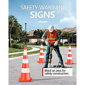 BATTIFE 36" Inch Traffic Safety Cones | 6Pack PVC Cone with Reflective Collars | Weighted Orange Construction Cones for Building Road Driveway Parking Use