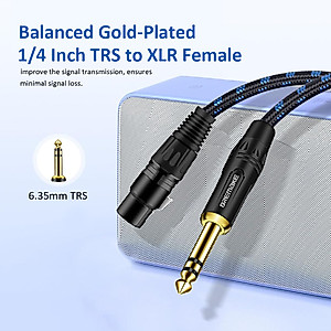 DREMAKE TRS 1/4 Inch to XLR Cable, XLR 3-Pin Female to Quarter Inch Male Patch Balanced Cord, 40FT XLR to Jack 6.35mm TRS Signal Interconnect Cable for Power Amplifier, Speaker System, Audio Console