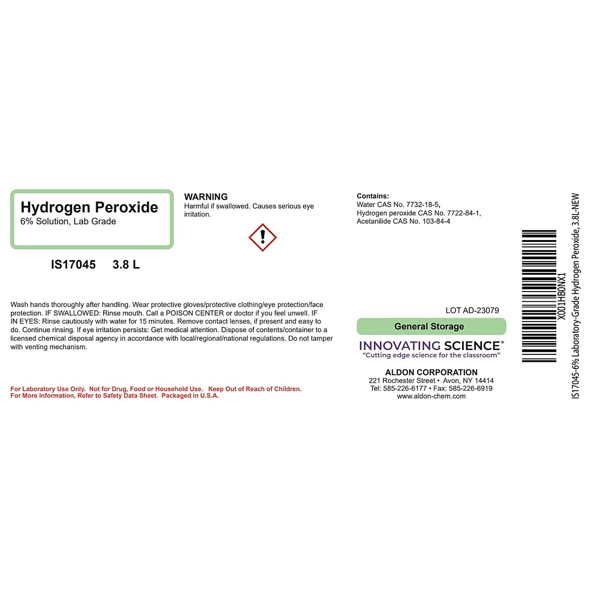 ALDON Innovating Science 6% Laboratory-Grade Hydrogen Peroxide, 3.8L, 1 Gallon - The Curated Chemical Collection - Made in The USA