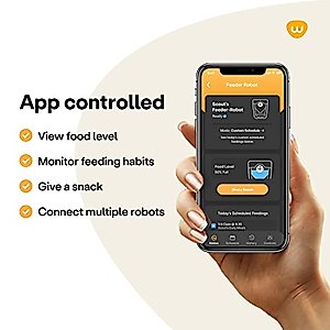 Feeder-Robot by Whisker (White with Smoke Hopper); Includes Backup Battery; Automatic Pet Feeder, WiFi Enabled, Feed Your Cat or Dog from Anywhere, Designed & Assembled in USA