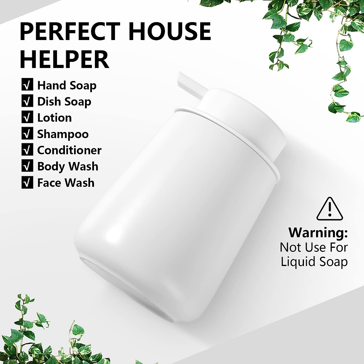 MIERTING Foaming Soap Dispenser, 2 Pack White Foam Hand Soap Dispenser for Bathroom & Kitchen, 12 Oz Modern Ceramic Hand and Dish Foaming Pump Bottle, Refillable Lotion Liquid Foam Pump Dispensers