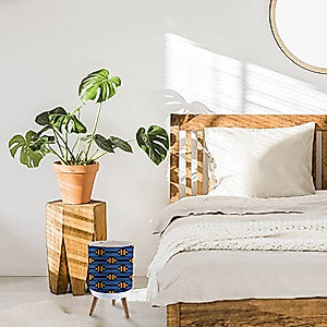 Trash Can with Lid Ethnic Motif Handdrawn Print Paint Brush Strokes Geometric Seamless Wood Small Garbage Bin Waste Bin for Kitchen Bathroom Bedroom Press Cover Wastebasket 7L/1.8 Gallon