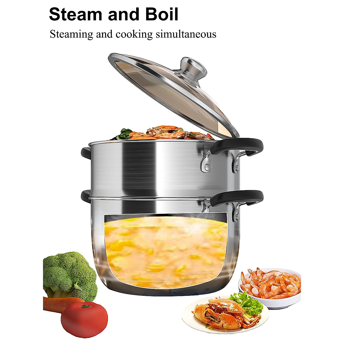 VENTION Small Vegetable Steamer 10.2 Inch, 5-Ply Thick Stainless Steel Steamer for Cooking, 5.8 QT Stove Top Steamer Pot, Steam Pot