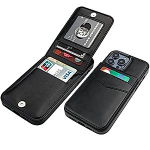 KIHUWEY Compatible with iPhone 14 Pro Case Wallet with Credit Card Holder, Flip Premium Leather Magnetic Clasp Kickstand Heavy Duty Protective Cover for iPhone 14 Pro 6.1 Inch (Black)