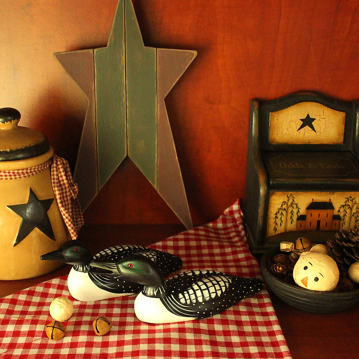 CVHOMEDECO. Primitives Hand Engraving and Painted Wood Loons Rustic Figurine Decorative Accent, Set of 2