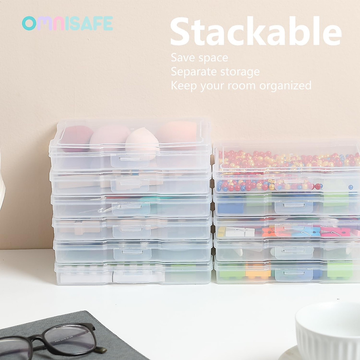 OMNISAFE 5x7 Photo Storage Cases, Plastic Craft Storage Container, Acid-Free Box for Pictures, Crafts, Scrapbooking, Photo Keeper (20)