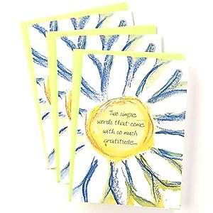 SHADE TREE GREETINGS Thank You Greeting Card (5" x 7") by Art from the Heart | 3 Pack + 3 Envelopes (Two Words of Gratitude)
