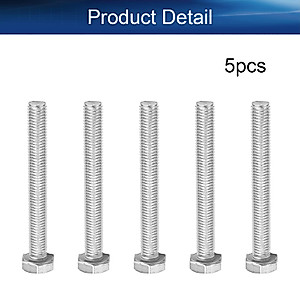 Bettomshin 5Pcs M10 x 85mm Hex Bolts, 304 Stainless Steel 1.5mm Thread Pitch Fully Threaded Metric Hex Head Screw Bolts, Hexagon Screw Bolt, Hex Tap Bolts, Silver (Overall Size 91.5x17x17mm)