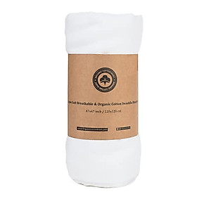 Organic Cotton White Swaddle Blanket for Newborn - GOTS Certified White Muslin Swaddle Blanket - Newborn Baby Gauze Swaddling Blanket - 100% Certified Organic Cotton - 47”x47” (1 Swaddle)