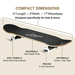 Sefulim Skateboards, 31 x 8 inch Complete Skateboard for Beginners, 8 Layer Canadian Maple Double Kick Deck Concave Cruiser Trick, Light Up Wheel Skateboard for Kids Teens & Adults (Motorcycle)